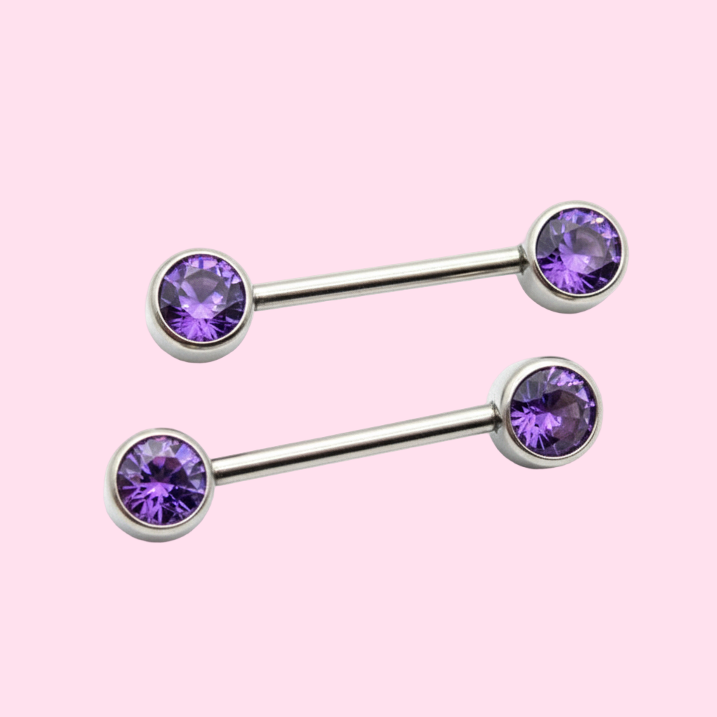 Piercing para Pezón 2 pastillas de zirconias moradas- Titanio ...